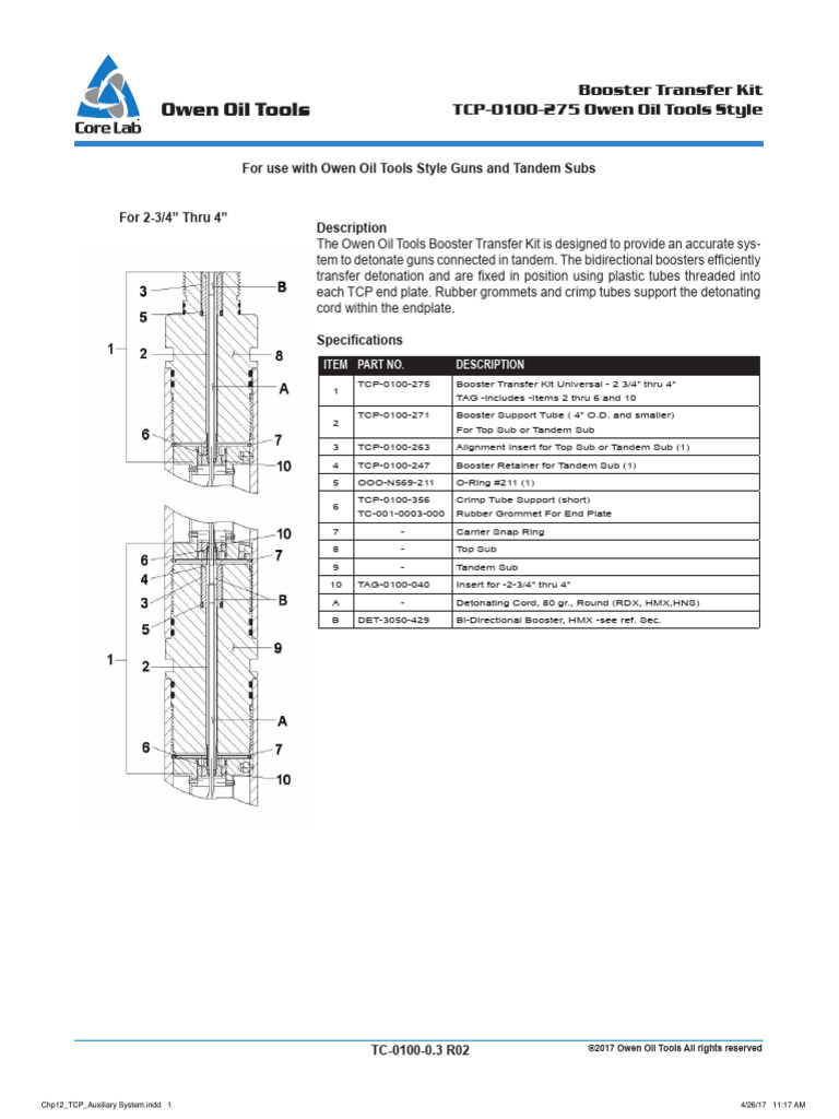 TC-0100-275 Top Sub y Tandem Booster Transfer Kit | PDF