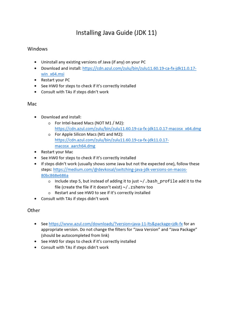 Installing Java Guide (JDK 11) | PDF