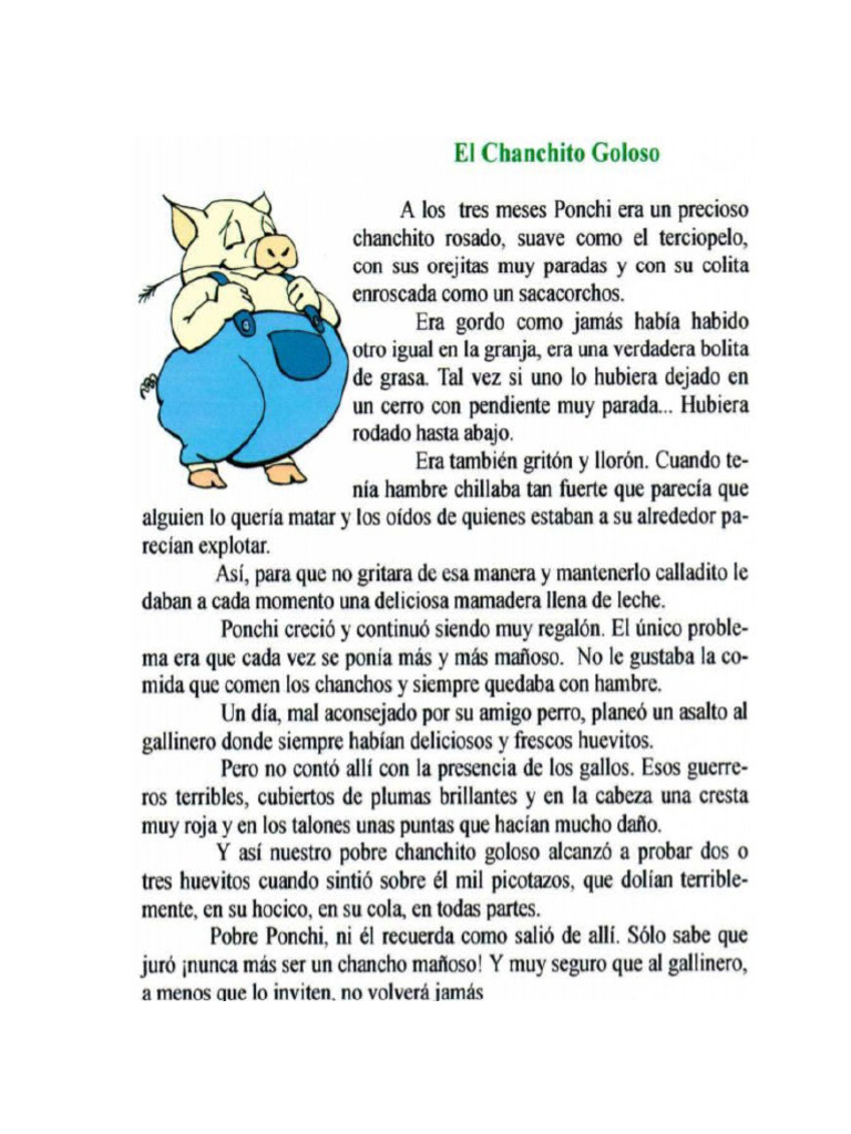 Cuento El Chanchito Goloso | PDF
