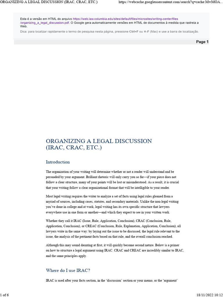 Organizing A Legal Discussion (Irac Crac Etc.) | PDF | Graham V. Connor ...