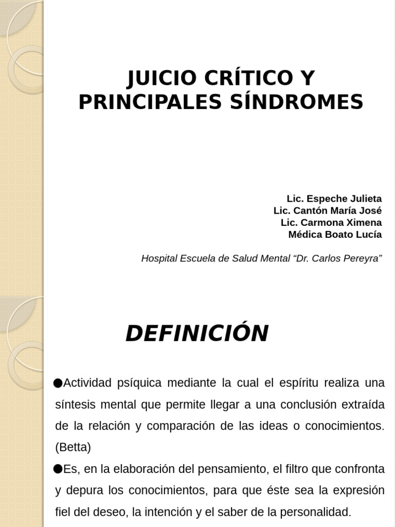 Juicio Crítico y Síndromes Psicológicos | PDF | Esquizofrenia ...