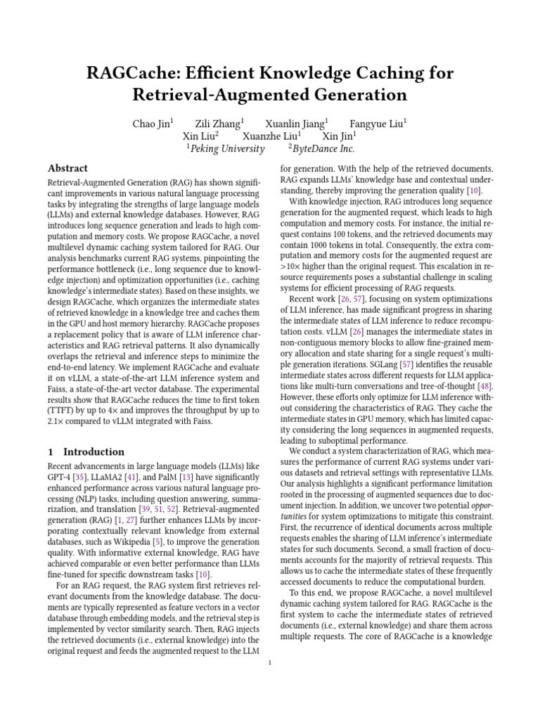 Ragcache: Efficient Knowledge Caching For Retrieval-Augmented ...
