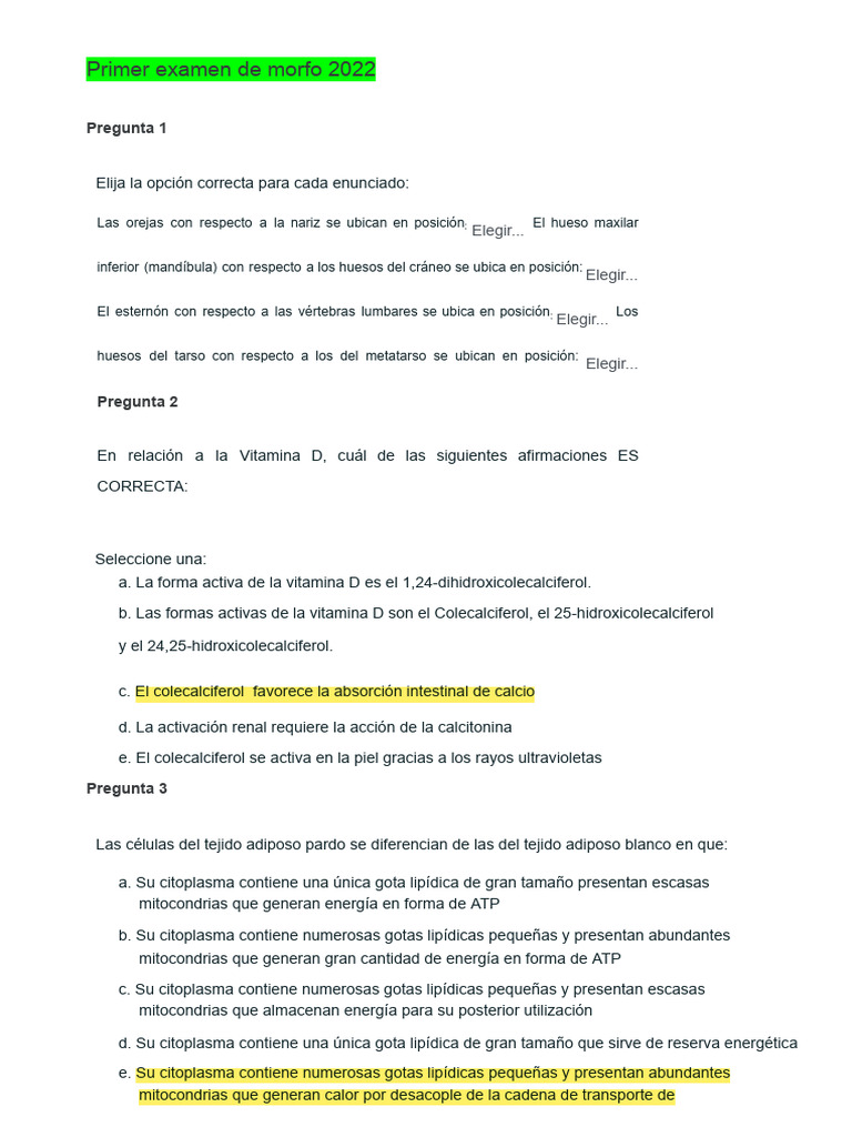1° EXAMEN PARCIAL 2022 Respuestas | PDF | Tejido conectivo | Articulación