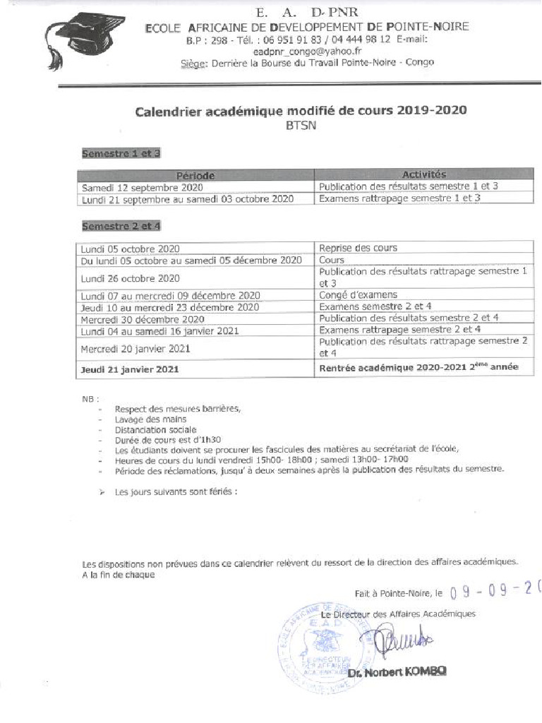 Calendrier Academique BTST BTSN | PDF
