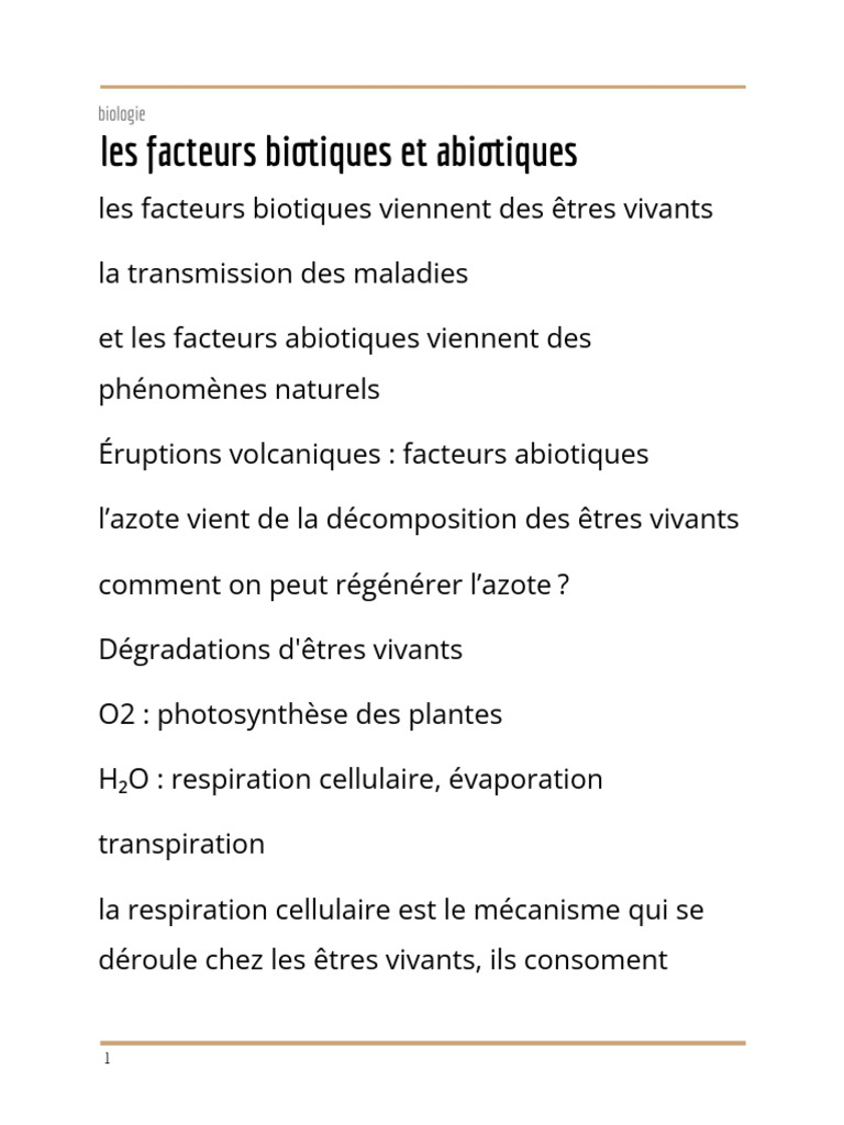 Facteurs biotiques et abiotiques en biologie | PDF | Eau | Terre