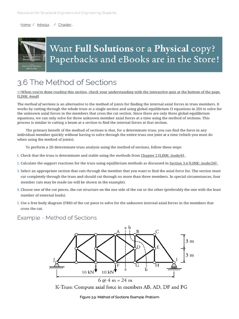 3.6 The Method of Sections - Learn About Structures | PDF | Truss | Force