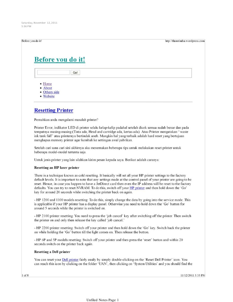 Printer Resetting | PDF