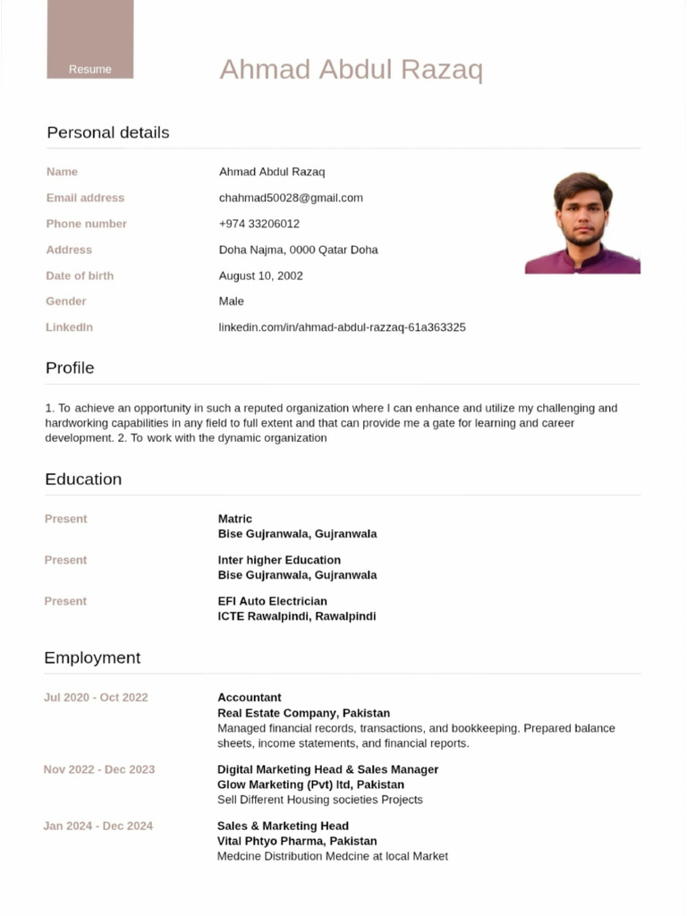 Ahmad Abdul Razzaq CV 2 | PDF