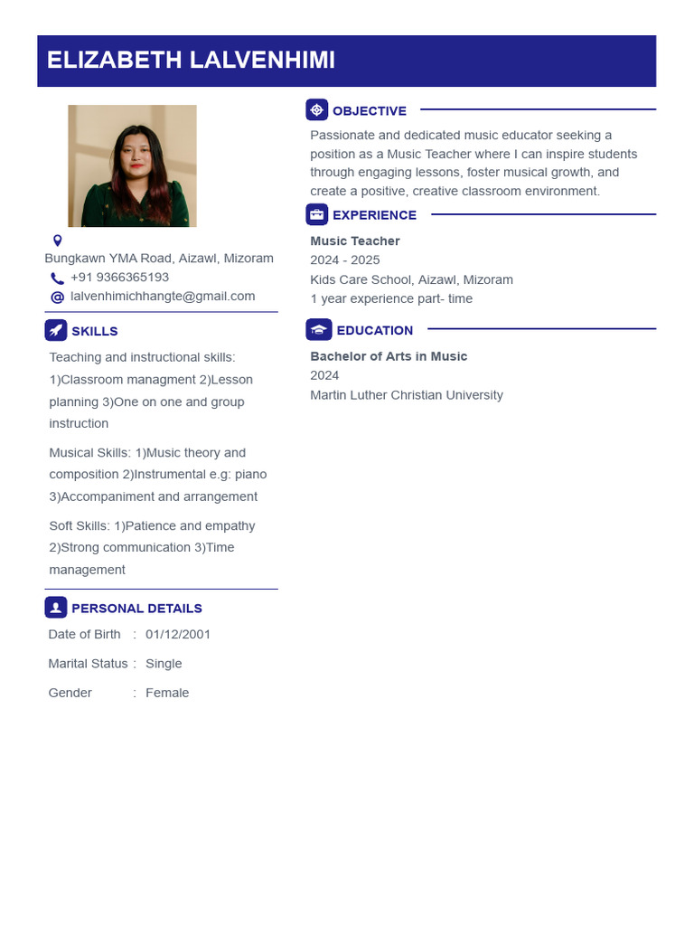 Elizabeth Lalvenhimi CV | PDF
