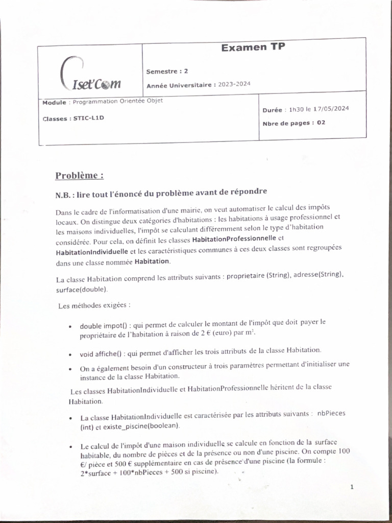 Examen TP JAVA 2024 | PDF