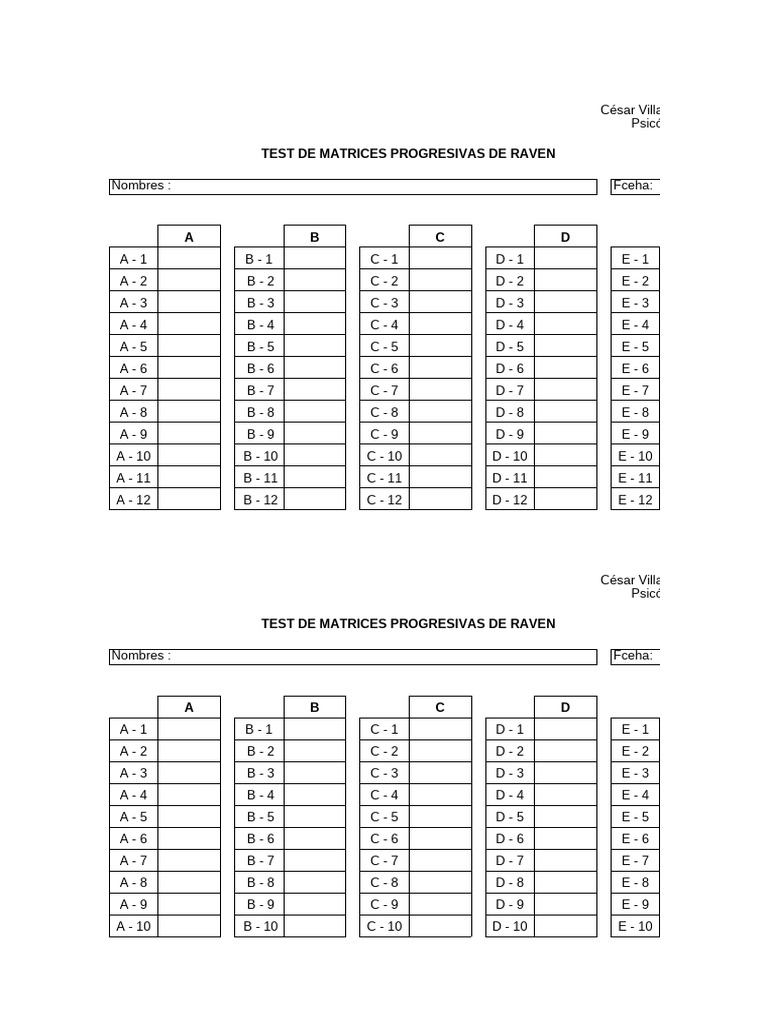 Raven (Matrices Progresivas) | PDF