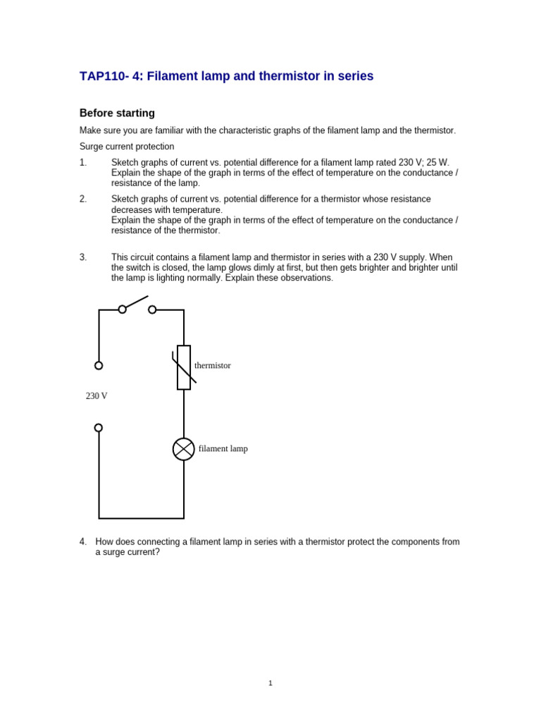 Filament Lamp and Thermistor in Series | PDF | Incandescent Light Bulb ...