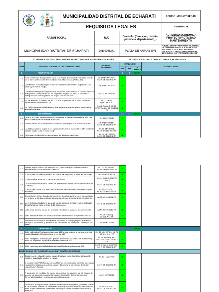 Matriz de Identificación de Requisitos Legales - Mde 2024 | PDF