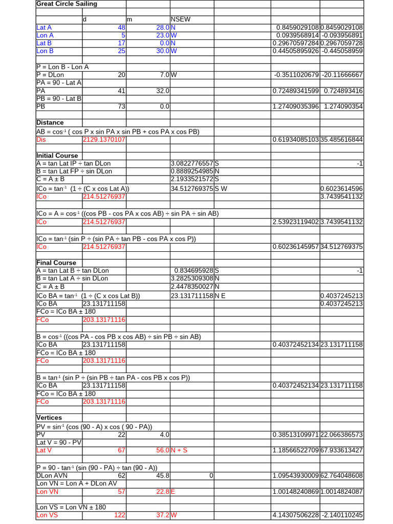 Sailings and Celestial Calculation Sheet-1 | PDF