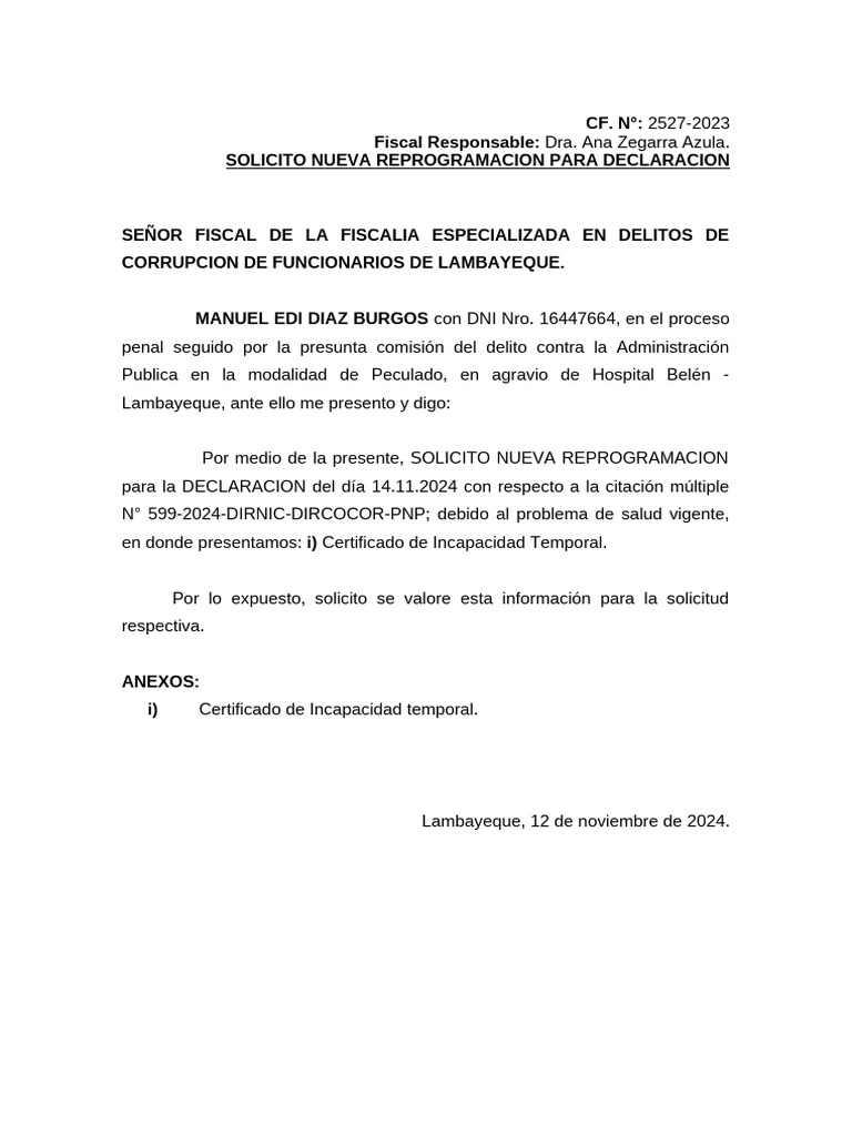 Solicito Nueva Reprogramacion - Fiscalia | PDF