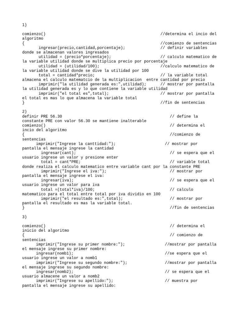 Trabajo Practico 3 Programacion1 | PDF | Variable (Matemáticas) | Algoritmos