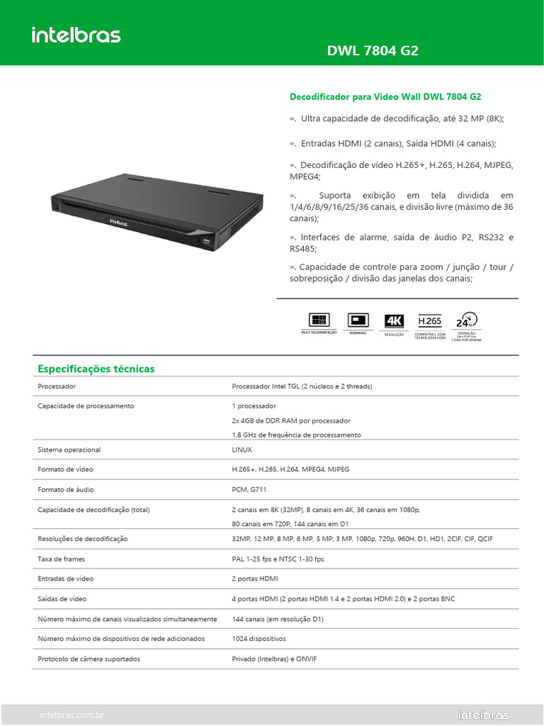 DECODIFICADOR PARA VÍDEO WALL Datasheet DWL 7804 G2 v3_3 | PDF | HDMI | Hardware de computador