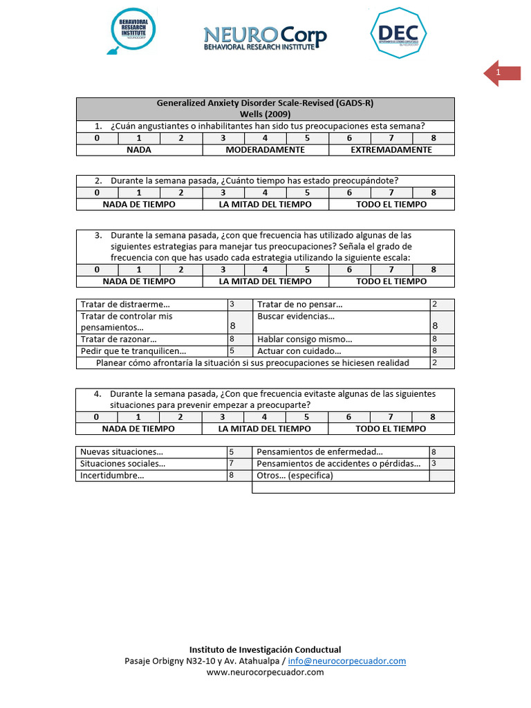 Generalized Anxiety Disorder Scale | PDF | Sicología | Ciencias del ...