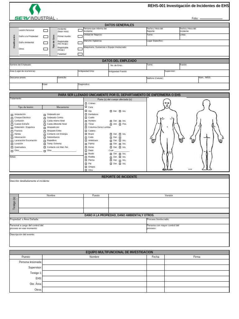 PUNTO 4 REHS-001 Reporte de Investigacion de Incidente EHS | PDF