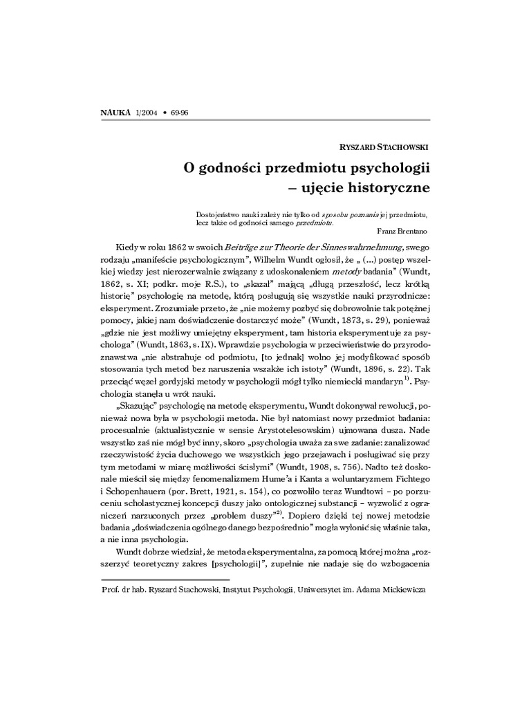 Stachowski, R., Dobroczyński, B. Historia Psychologii - Od Wundta Do Czasów Najnowszych ( | PDF