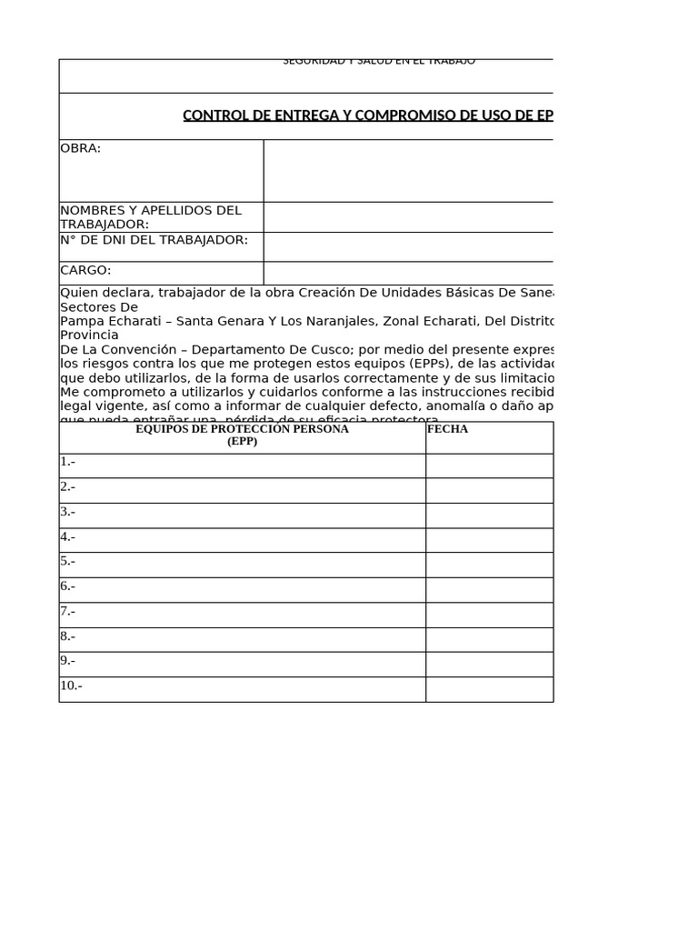 Formato de Entrega de EPPs. | PDF