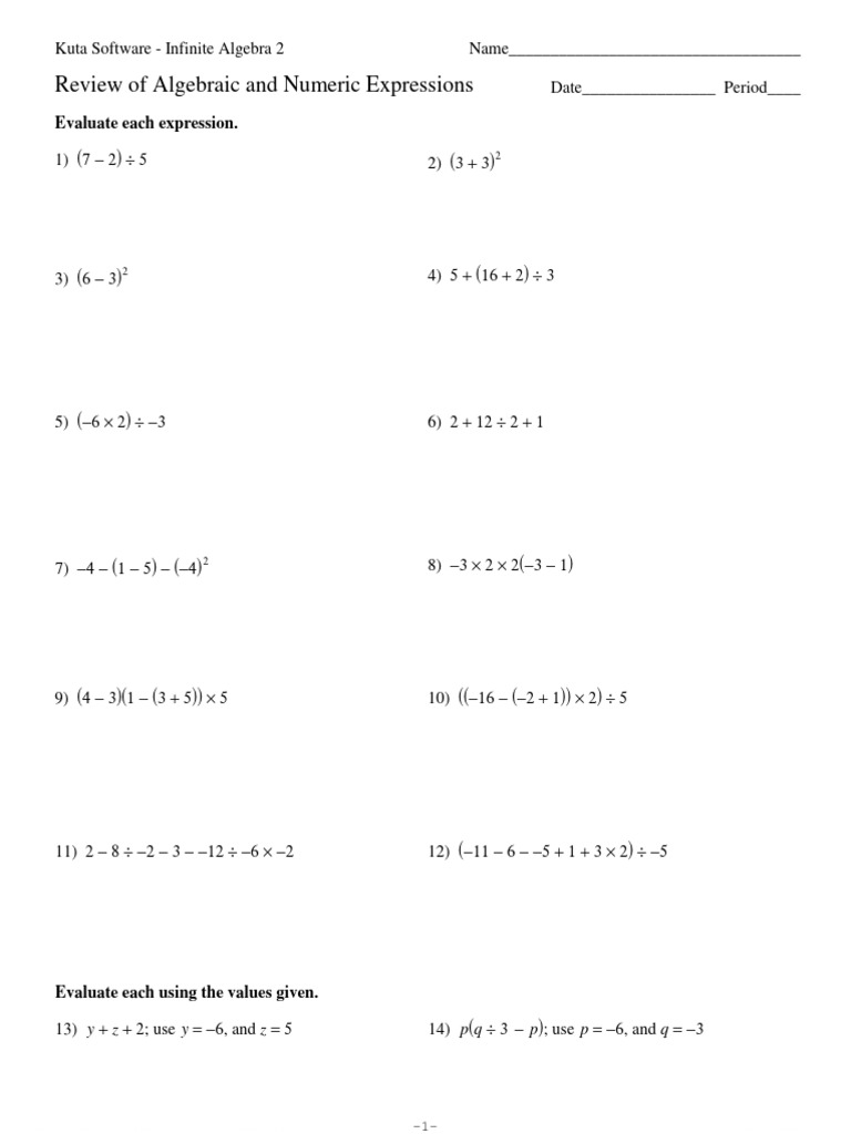 Algebraic and Numeric Expressions | PDF | Mathematics | Algebra