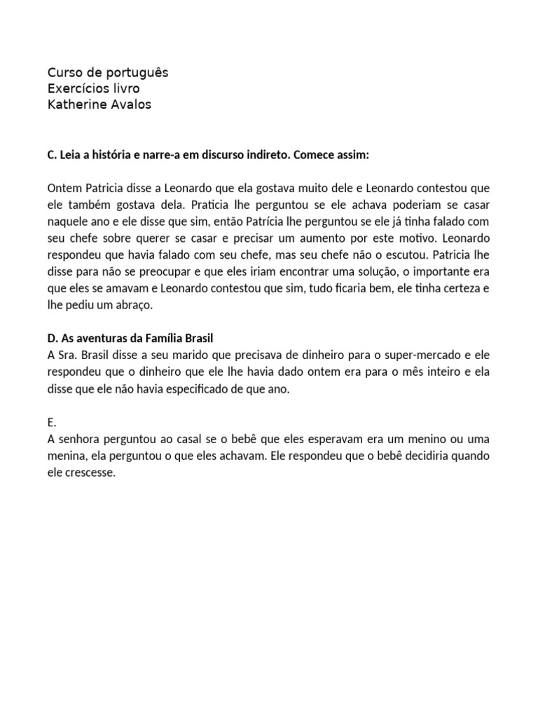 Tarefa Discurso indireto AVALOS | PDF