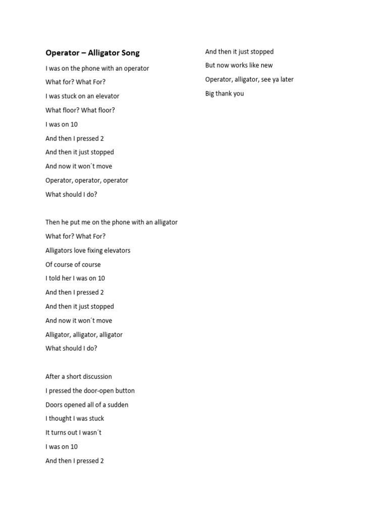 Operator Alligator Song | PDF