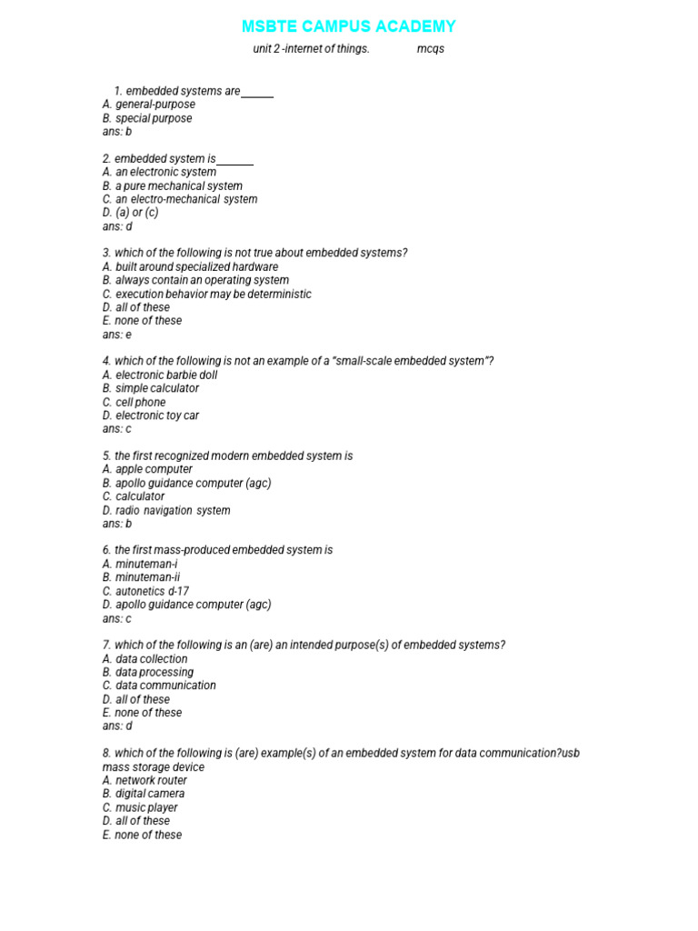 Eti All Very Imp MCQ | PDF | Computer Network | Internet Of Things