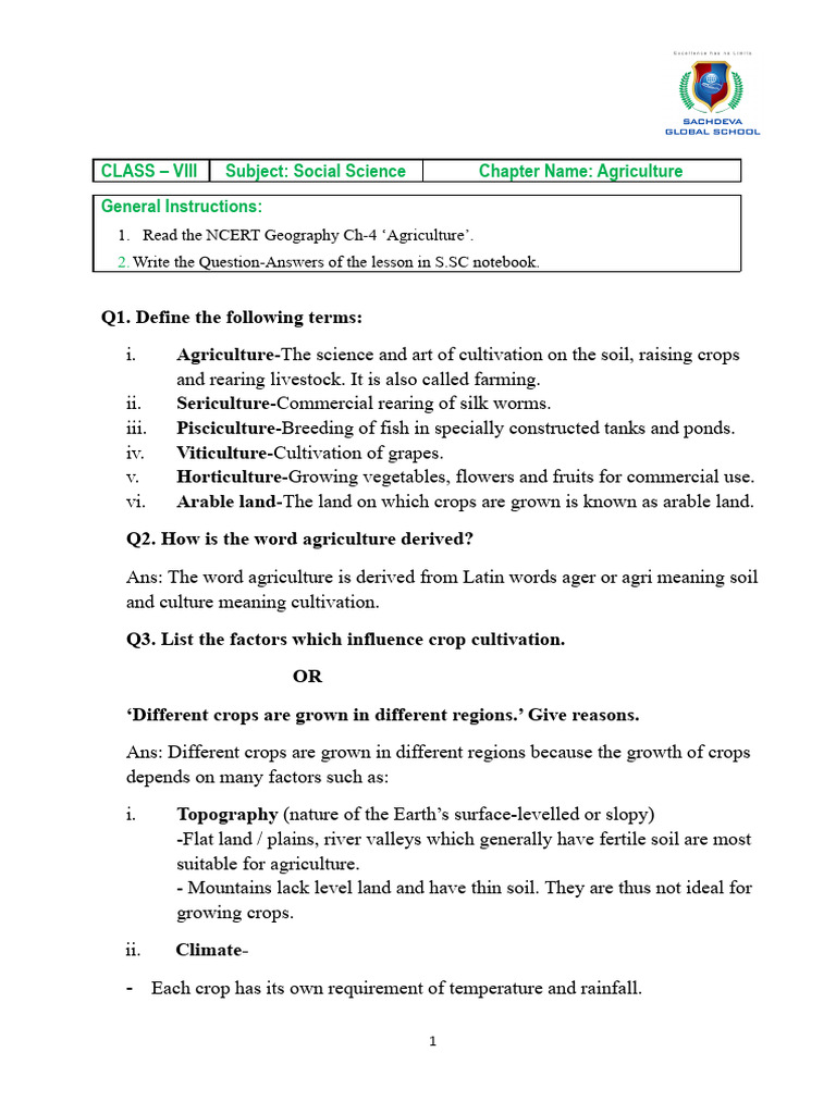 Agriculture Overview for Class 8 | PDF | Agriculture | Intensive Farming