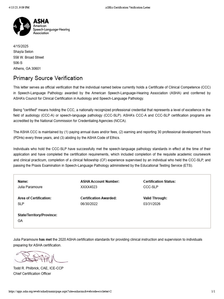 ASHA Certification Verification Letter | PDF | Certification ...