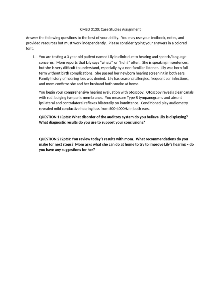 3130 Case Studies Assignment | PDF | Hearing | Tinnitus
