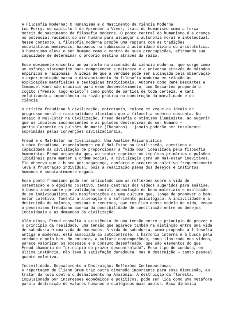 A Filosofia Moderna O Humanismo e o | PDF | Sigmund Freud | Psicanálise