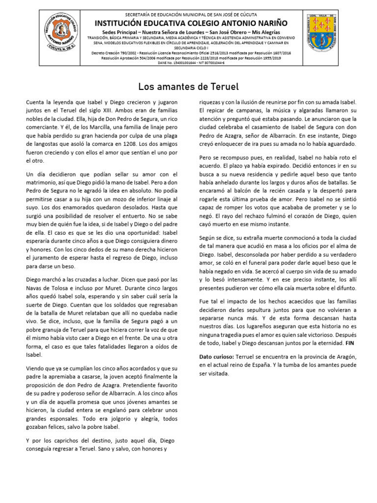 Leyenda de Amor-Los amantes de Teruel | PDF
