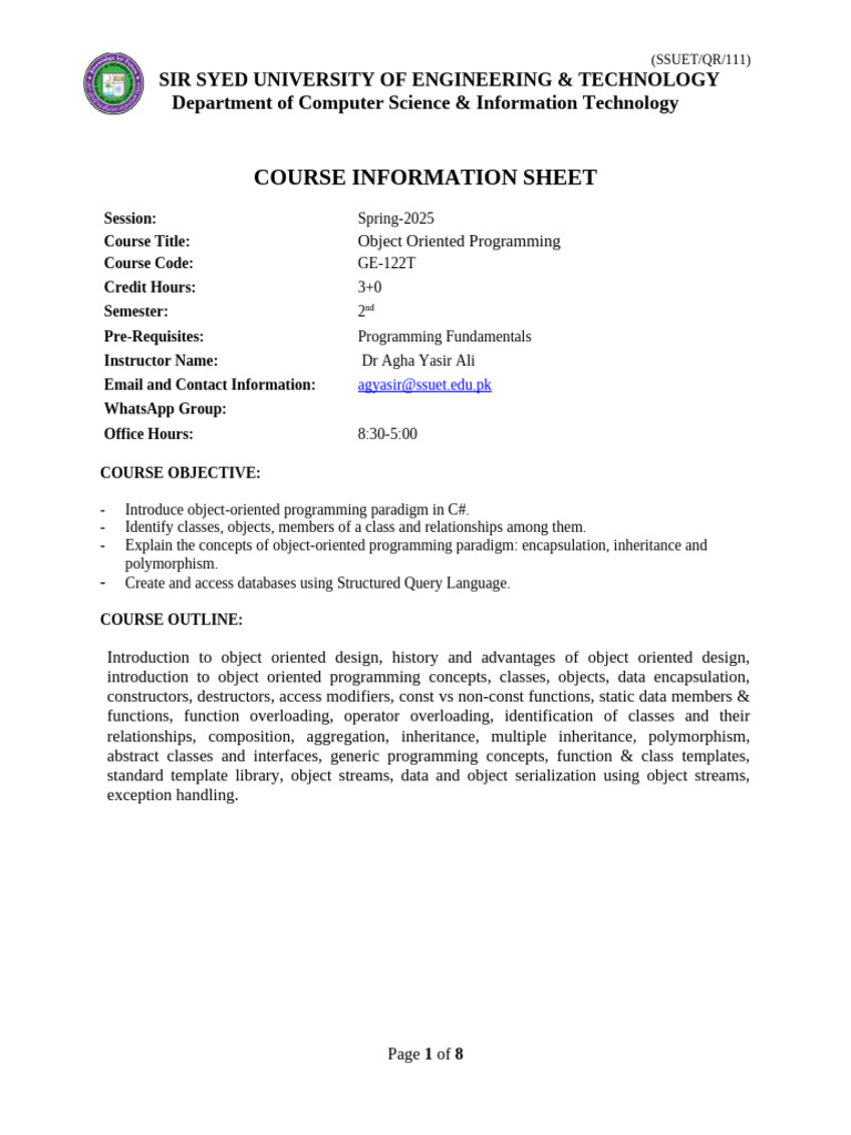 CIS-OOP-Spring-2025-CIS&IT Updated | PDF | Method (Computer Programming) | Class (Computer ...