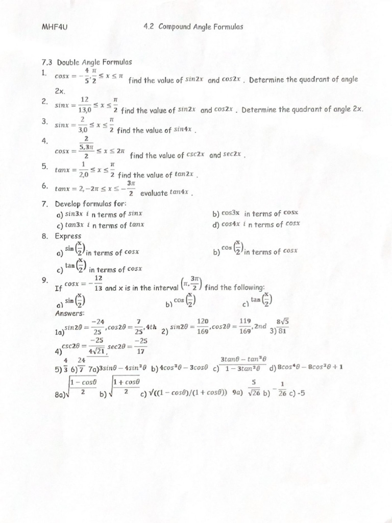 4.2 Compound Angle Formulas | PDF