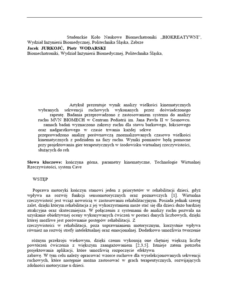 Parametry Kinematyczne Wybranych WZ | PDF