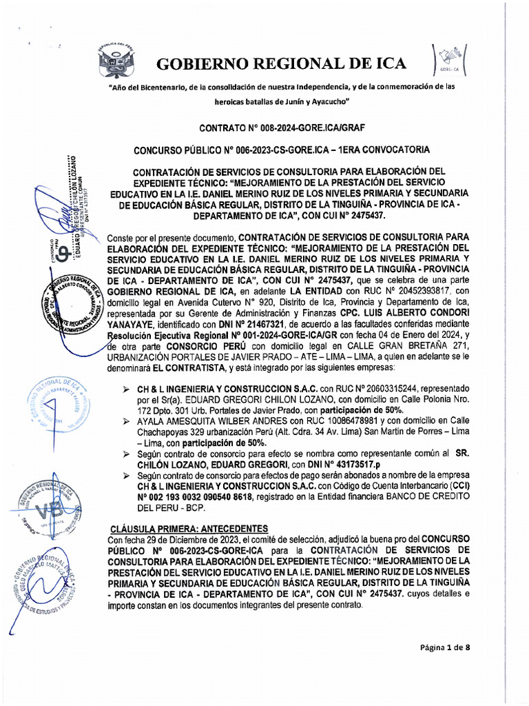 Contrato Nro.008 2024 Gore - Ica Graf Subir | PDF