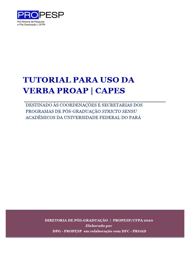Tutorial PROAP 2020 PROPESP - UFPA | PDF | Pós-graduação | Emprego