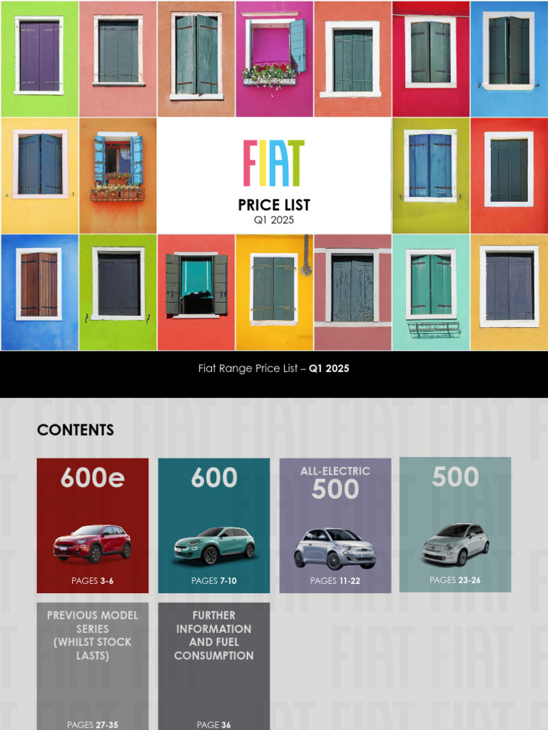 Fiat Price List Q1 2025 | PDF | Electric Car | Headlamp