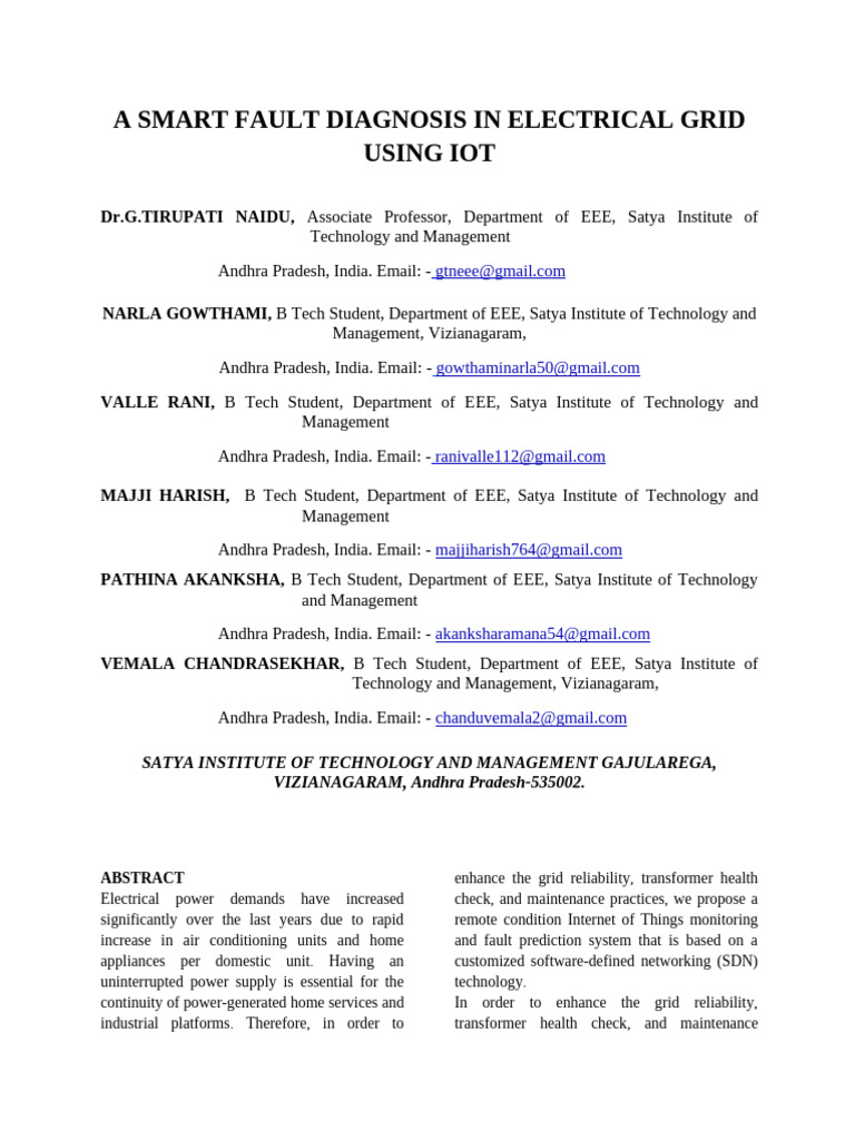 A Smart Fault Diagnosis in Electrical Grid Using Iot | PDF | Embedded System | Internet Of Things