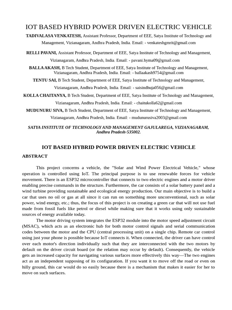 Iot Based Hybrid Power Driven Electric Vehicle | PDF | Photovoltaics | Photovoltaic System