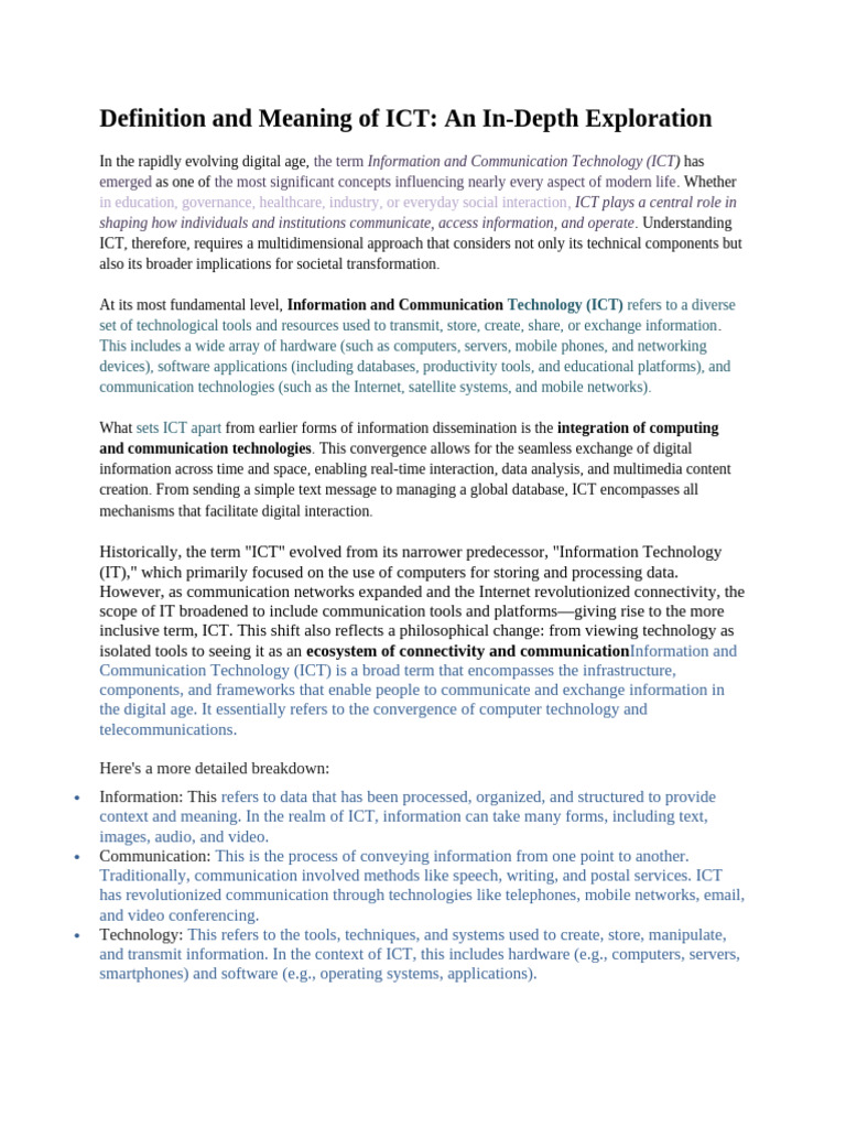 Definition and Meaning of ICT (2) | PDF | Educational Technology | Information And ...