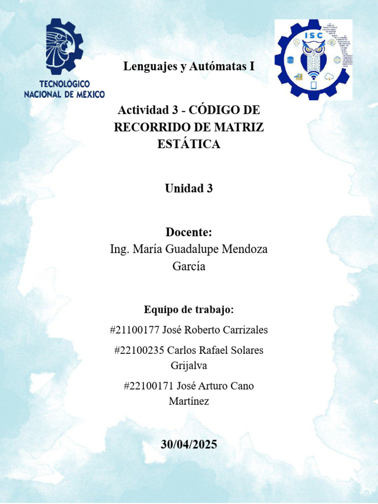 U3 Act 3 Código de Recorrido de Matriz Estática | PDF | Programación de computadoras ...