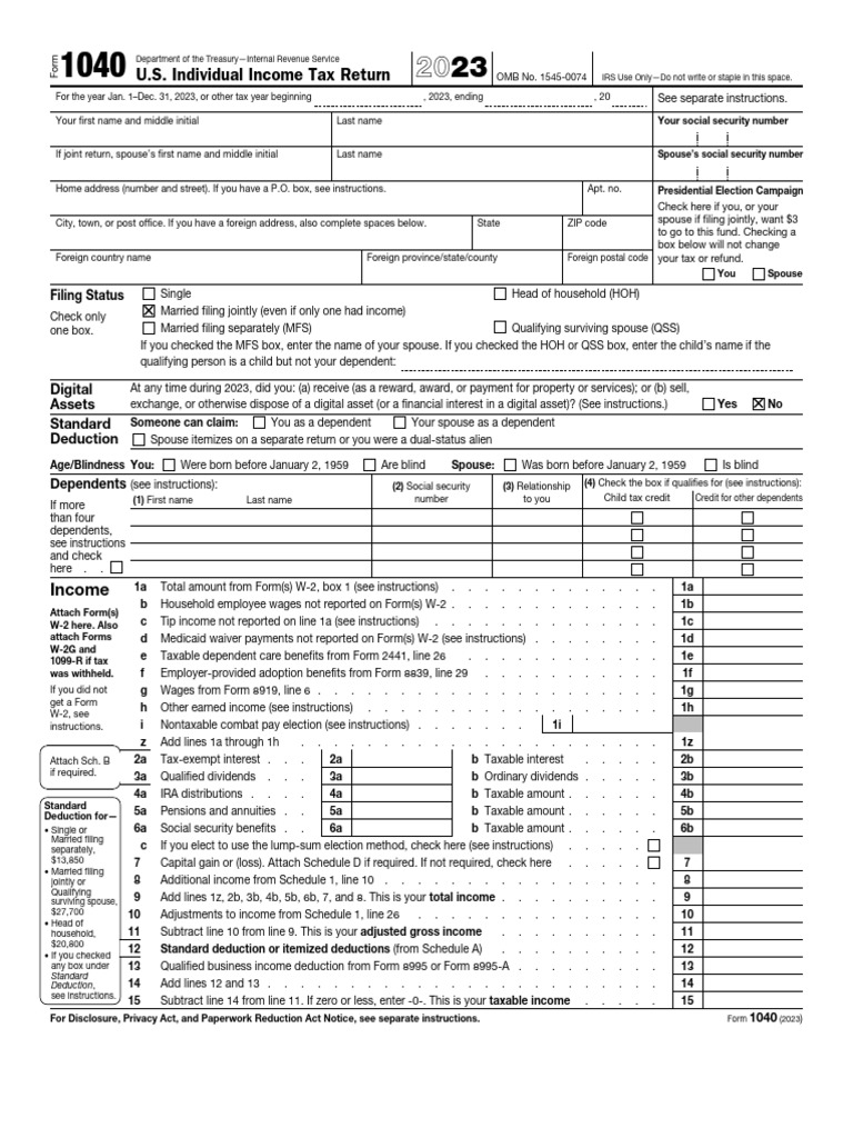 2023 U.S. Individual Tax Return Form | PDF | Irs Tax Forms | Tax Deduction