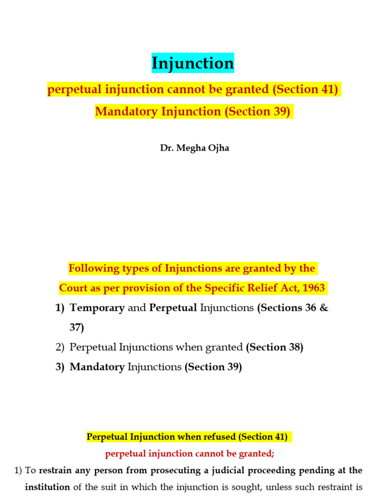 Unit 28 - Mandatory Injunctions and Perpetual Injunction | PDF ...
