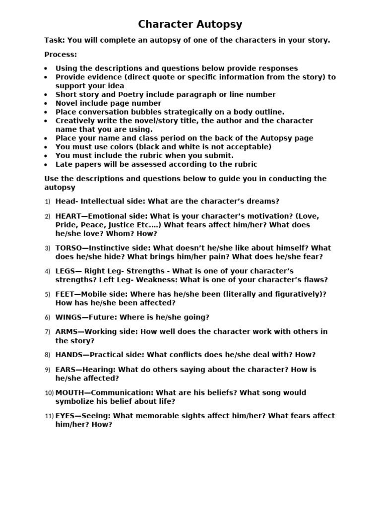 Character Autopsy Project Guide | PDF | Cognition | Behavioural Sciences