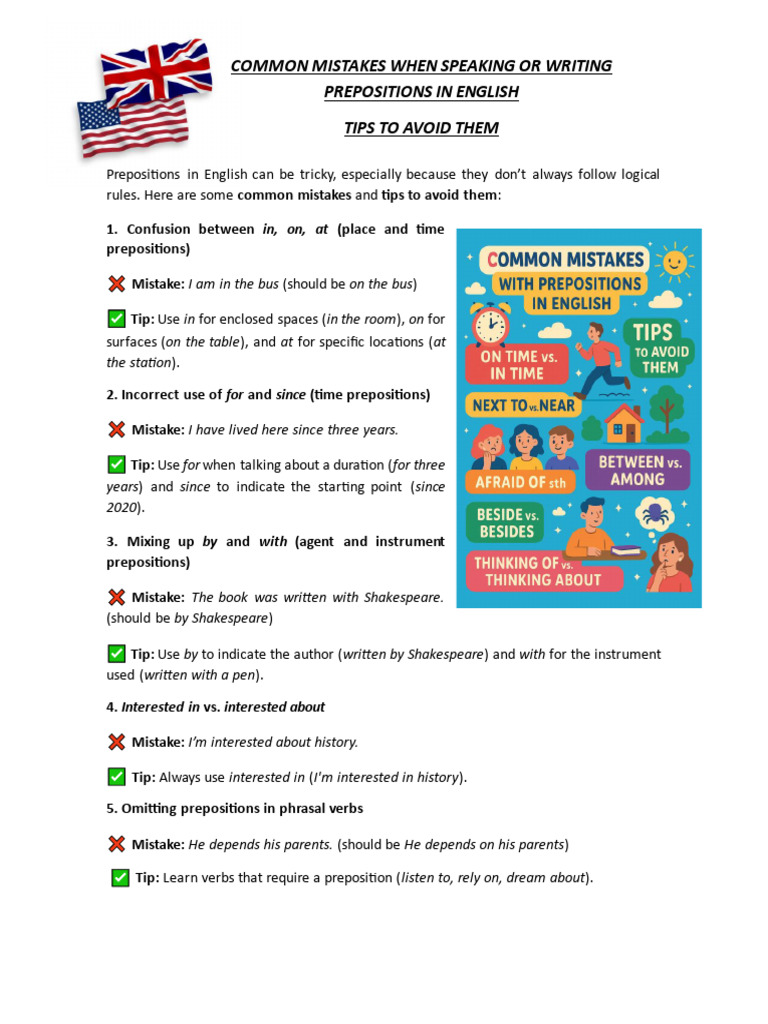Common Mistakes When Speaking or Writing Prepositions in English Tips ...