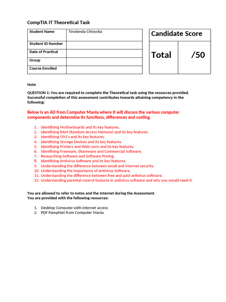 CompTIA IT Theoretical Task Overview | PDF | Antivirus Software | Malware