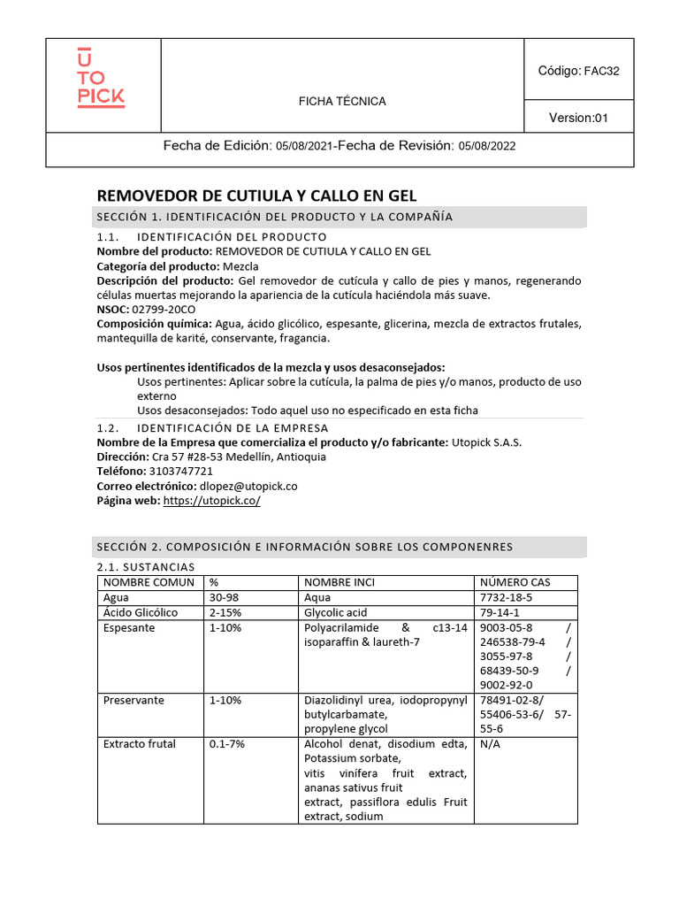 Removedor de Cutícula y Callo en Gel | PDF